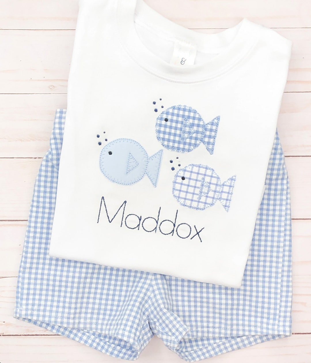 Toddler Boy Appliqué Fish Outfit - Gingham Monogram Shorts Outfit ...