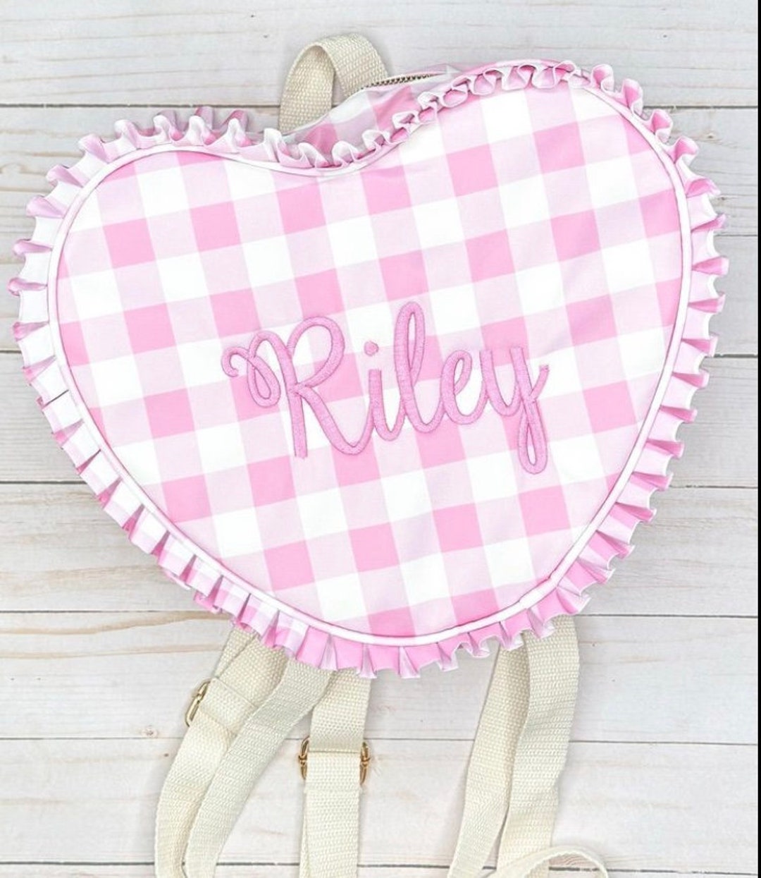 Heart Backpack, Pink Gingham Heart Valentin's Day Bag, Kids Pink Heart ...
