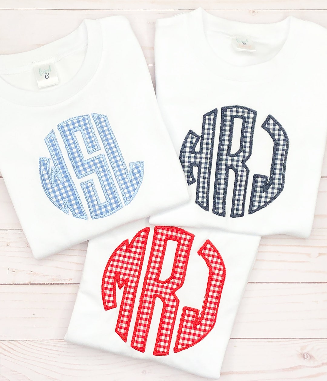 Monogram Boys Shirt, Red Appliqué Monogram, Navy Gingham Boys Shirt ...
