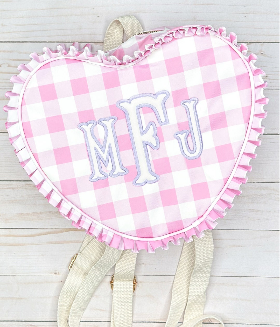 Purple Fishtail Monogram Backpack, Pink Gingham Backpack, Valentine's ...