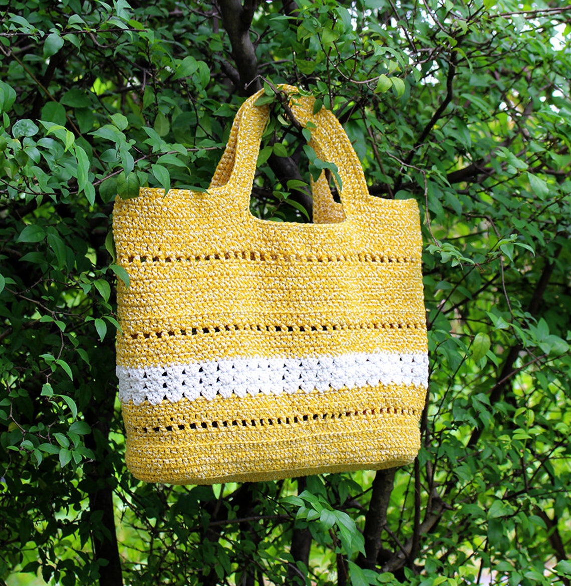 Yellow crochet rope bag Crochet market bag Crochet beach | Etsy