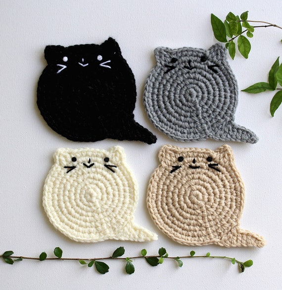 Crochet Kitty Butt Coasters,Hand Crochet Cat Coaster Set,Cat Lovers ...