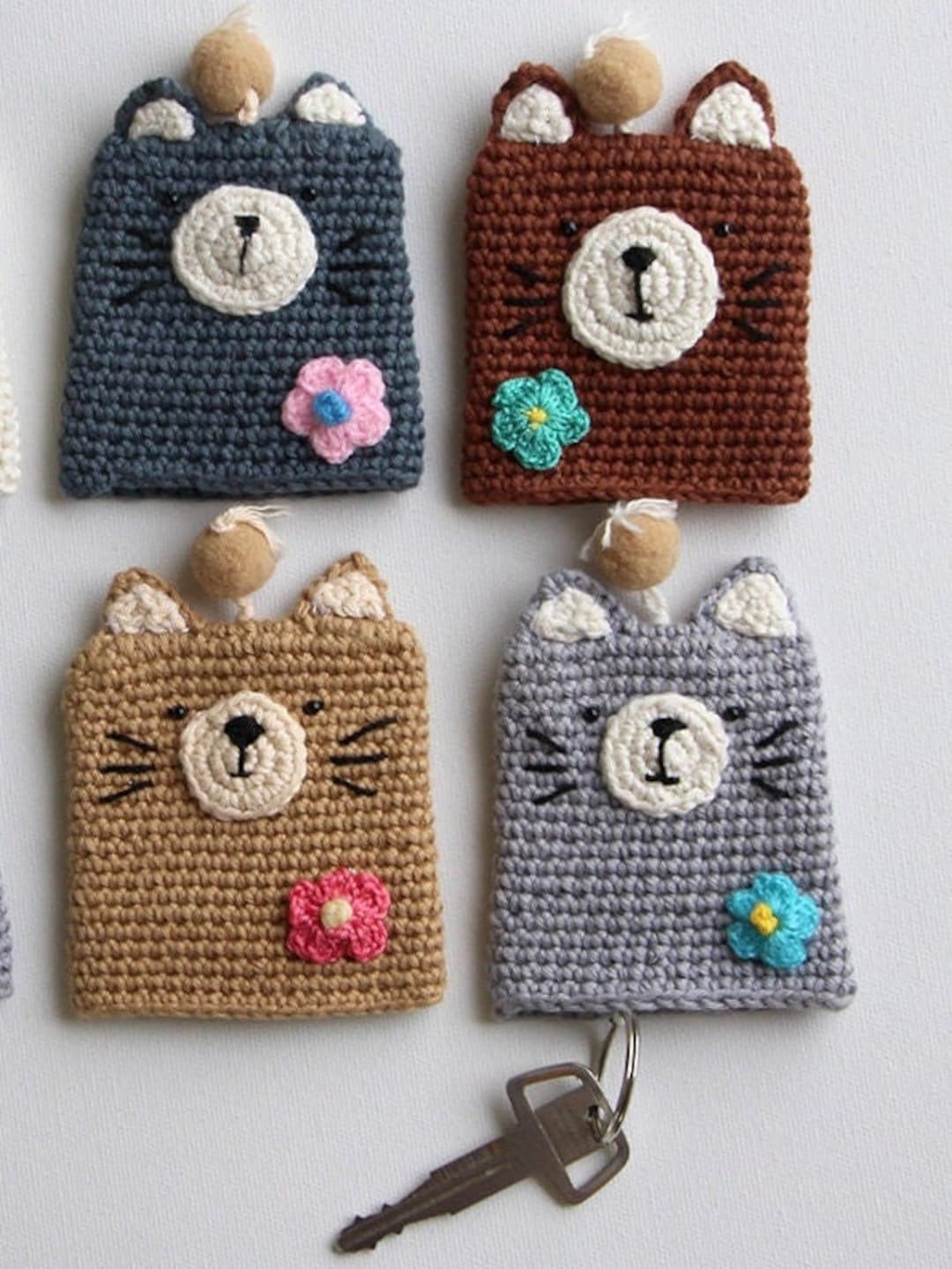 Crochet Cat Keychain, Handmade Cotton Yarn Keyring - Etsy