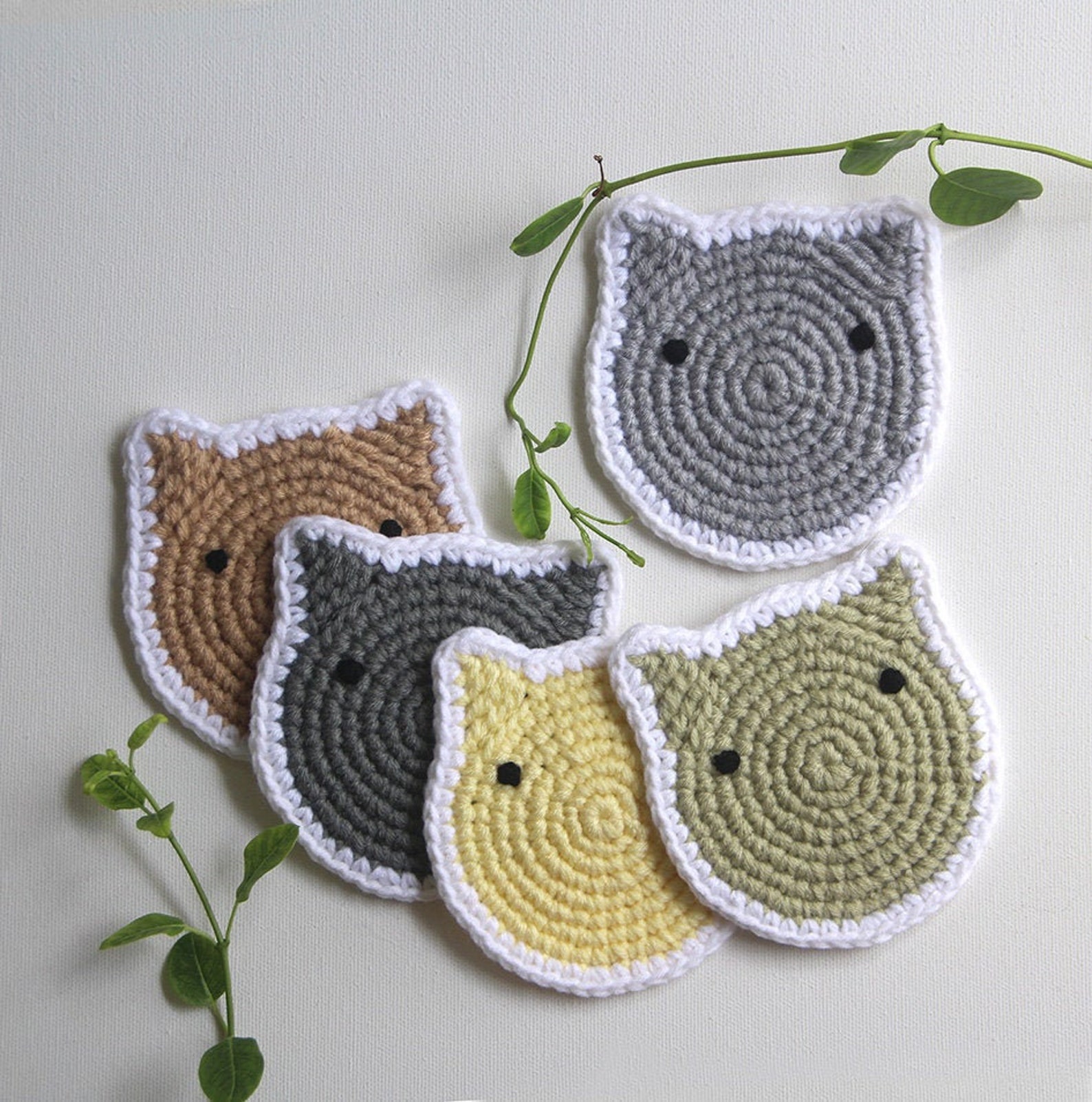 Cat Head Coaster Set Crochet Cat Face Coaster Cat Lover - Etsy
