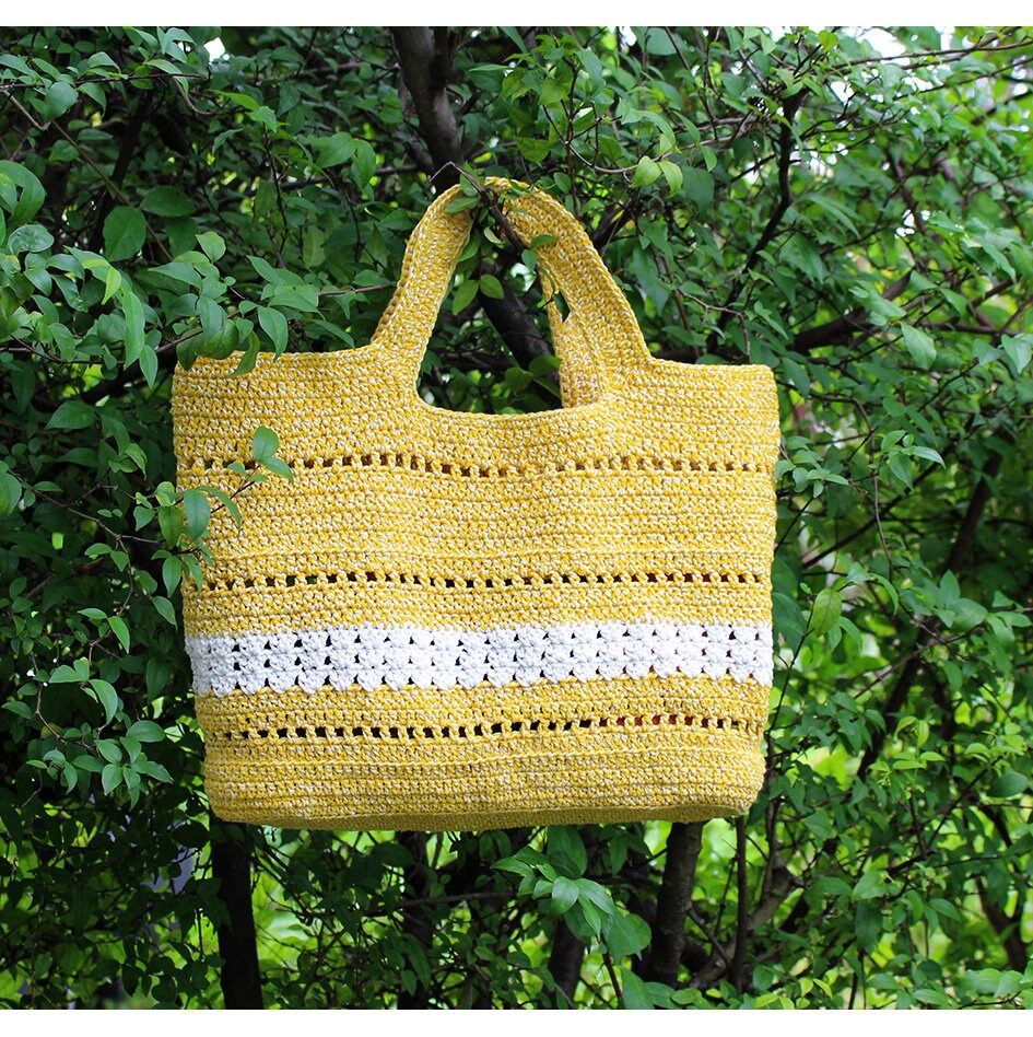 Yellow crochet rope bag Crochet market bag Crochet beach | Etsy