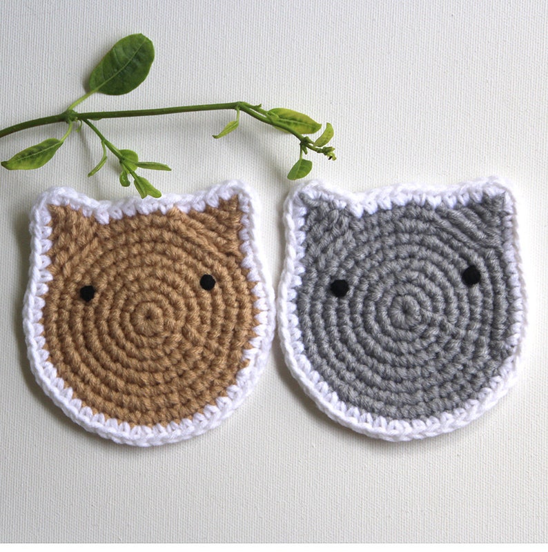 Cat Head Coaster Set Crochet Cat Face Coaster Cat Lover - Etsy