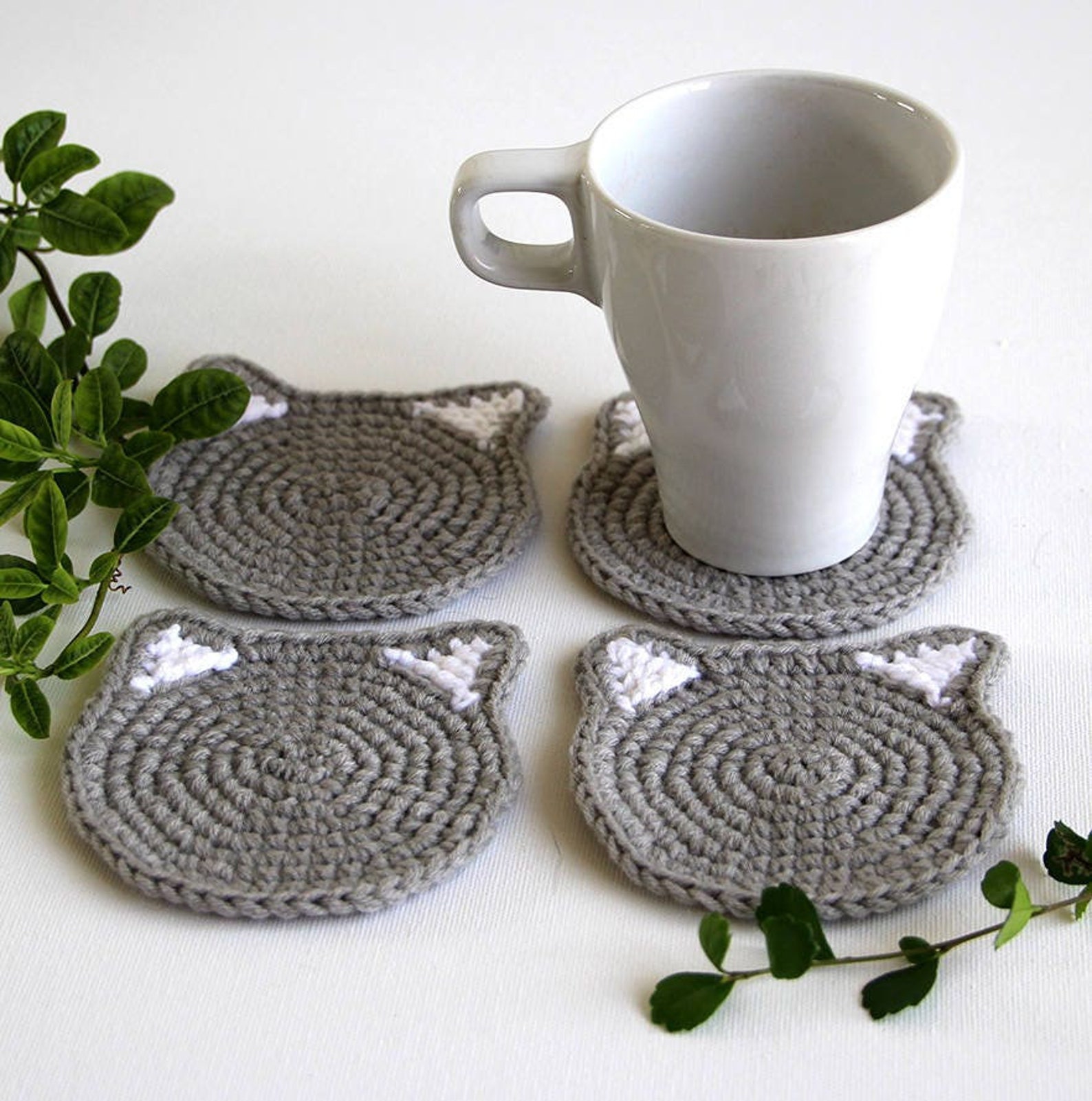 Cat Face Coaster Set Crochet Cat Head Coaster Cat Lover - Etsy