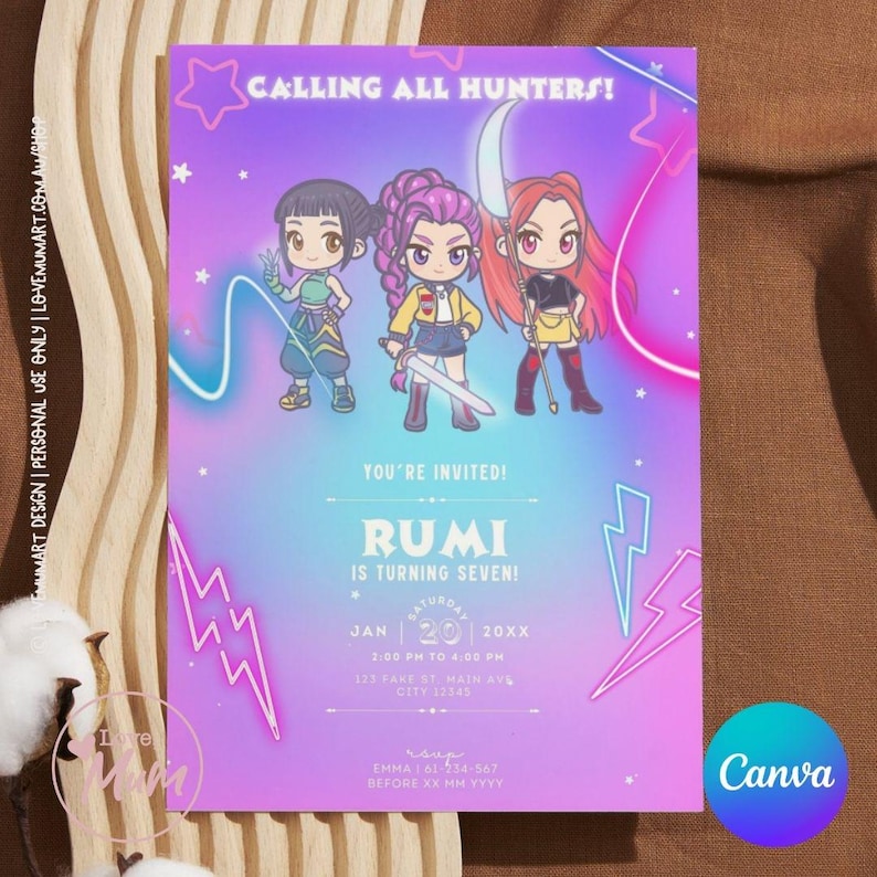 Kpop Demon Hunter Birthday Invitation Light Party – Kpop Idol Party ...