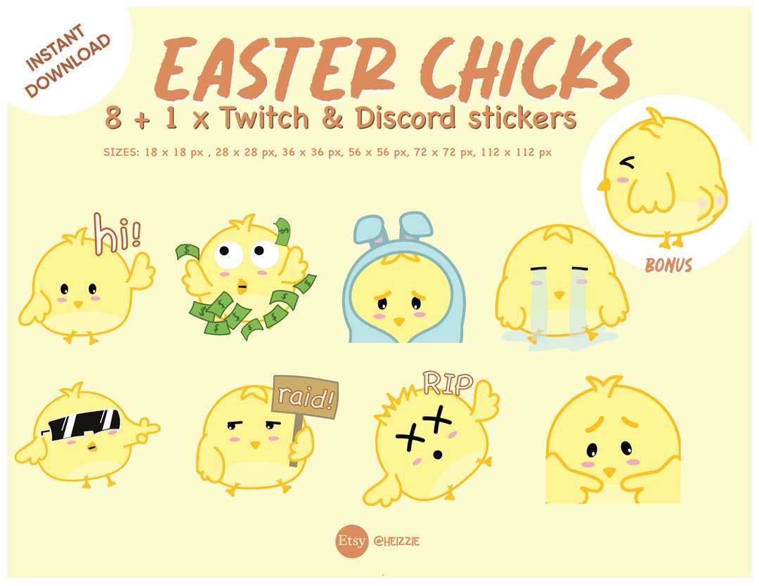Easter Chicks Emote Twitch Discord Sub X 7 Emote Badges for Streamers ...