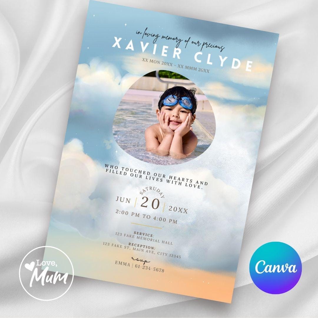 Editable Memorial or Funeral Invitation for a Child or Baby | Custom ...