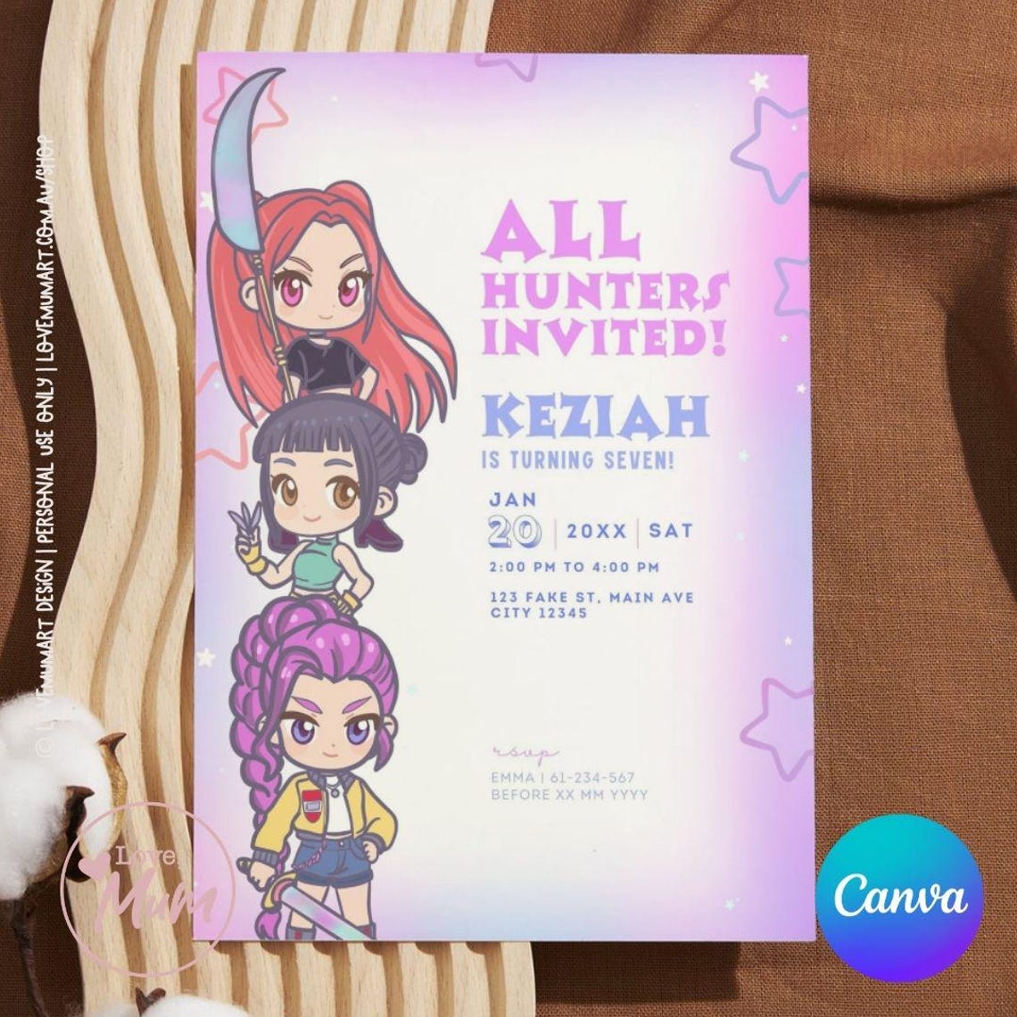 Kpop Demon Hunter Birthday Invitation – Fantasy Idol Party – Editable ...