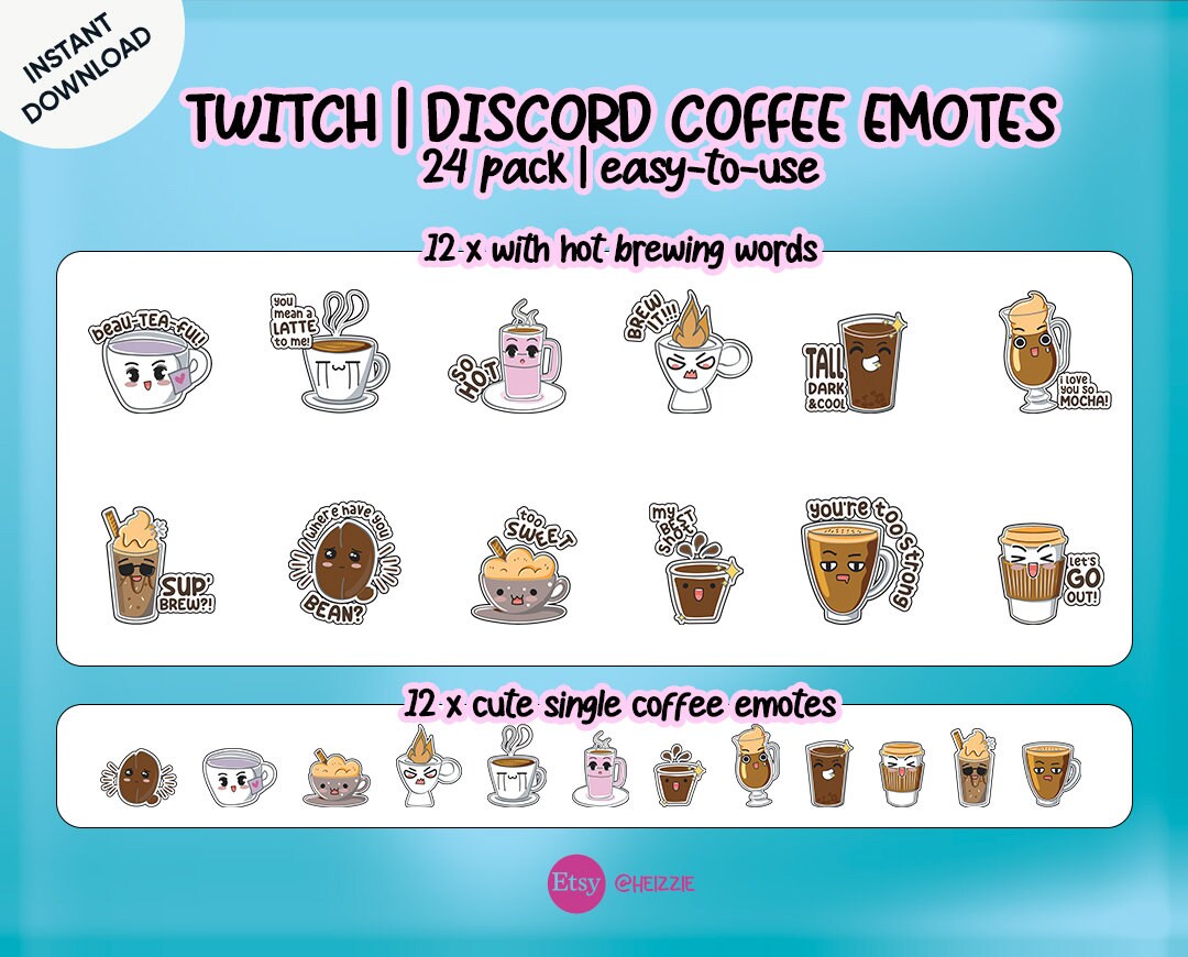 Cute Coffee Puns Emotes Twitch and Discord Emotes Coffee Face - Etsy