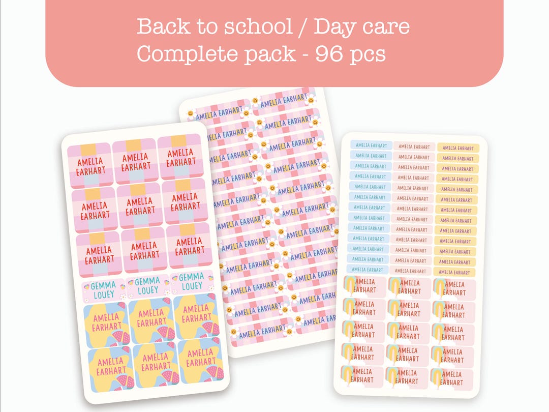 Waterproof Name Label Stickers | Girls Retro Daisy Theme | 96 X Custom ...