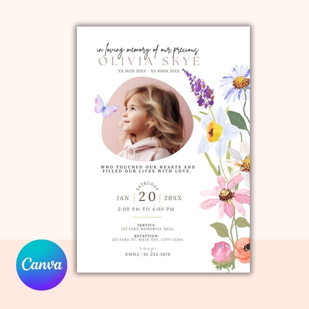 Instant Download: Editable Memorial or Funeral Invitation for a Child ...