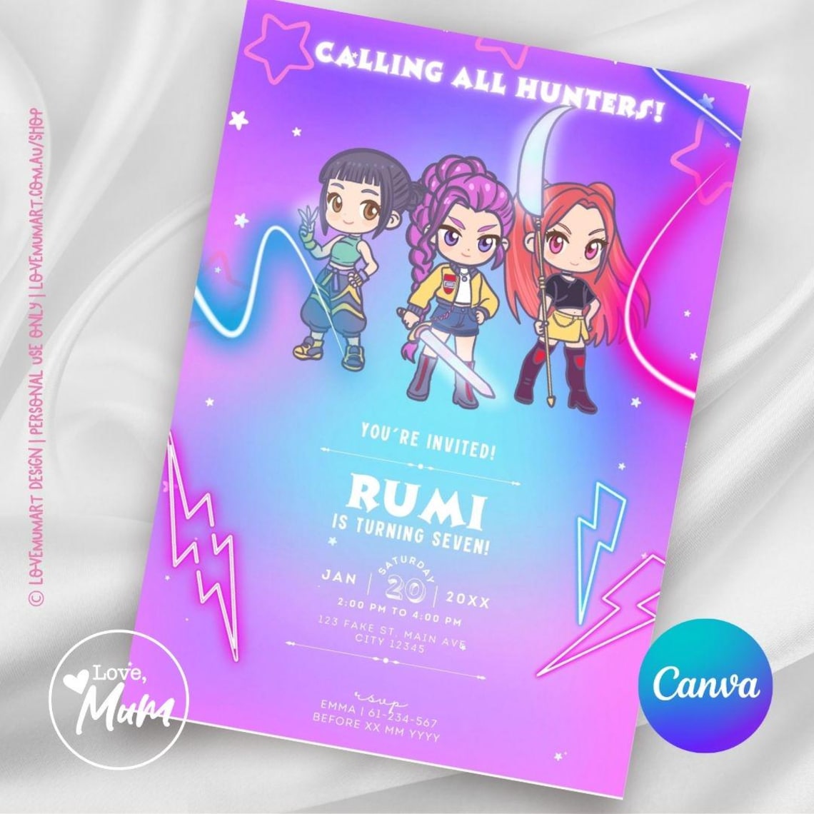 Kpop Demon Hunter Birthday Invitation Light Party – Kpop Idol Party ...