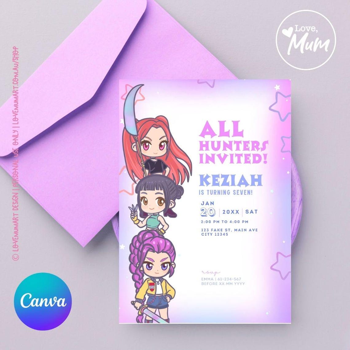 Kpop Demon Hunter Birthday Invitation – Fantasy Idol Party – Editable ...