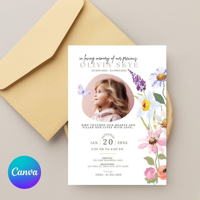 Instant Download: Editable Memorial or Funeral Invitation for a Child ...