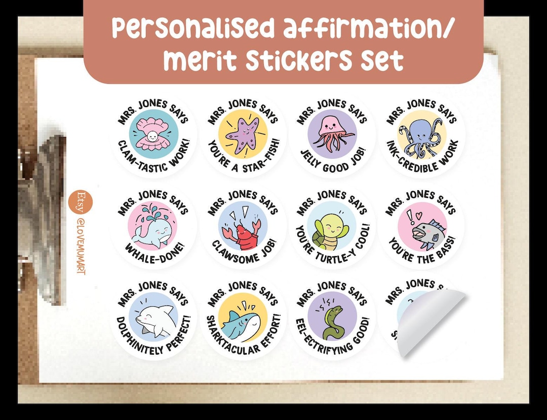 60 Pcs X Teacher Personalised Name - Cute Sea Creatures / Animal Theme ...