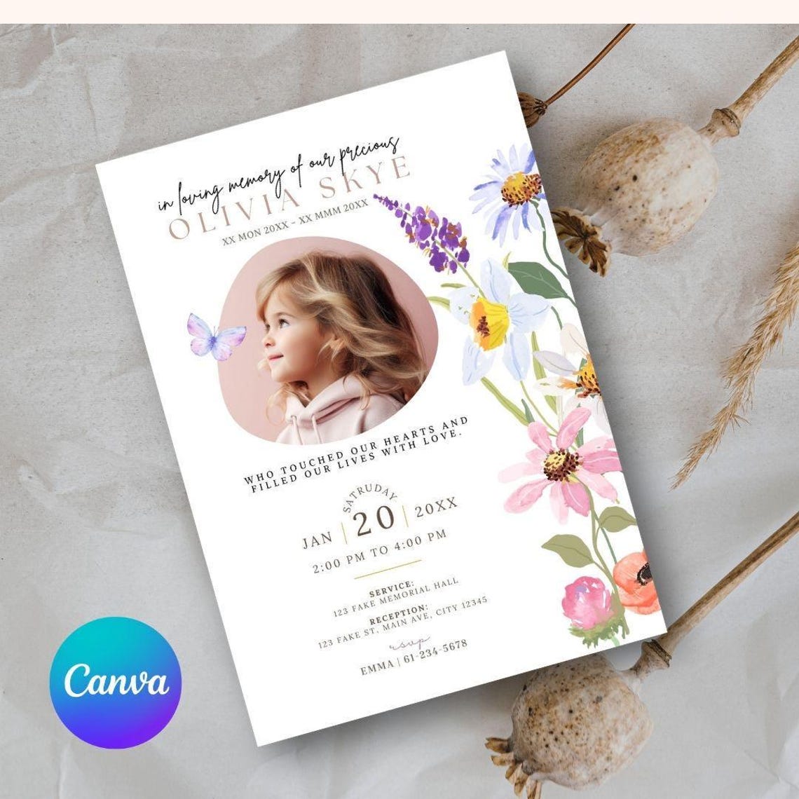 Instant Download: Editable Memorial or Funeral Invitation for a Child ...