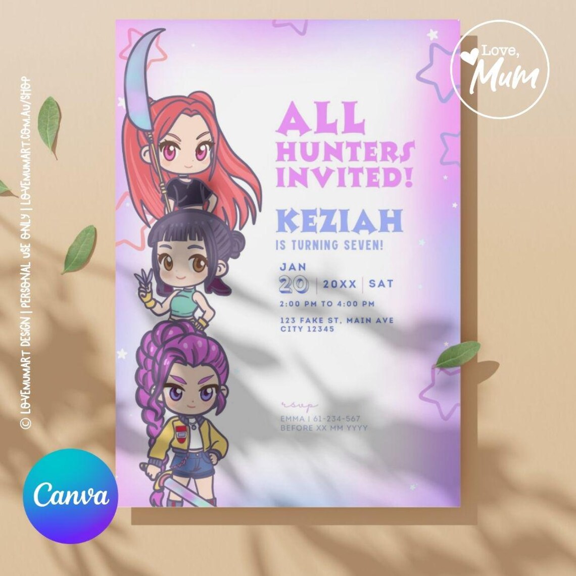 Kpop Demon Hunter Birthday Invitation – Fantasy Idol Party – Editable ...