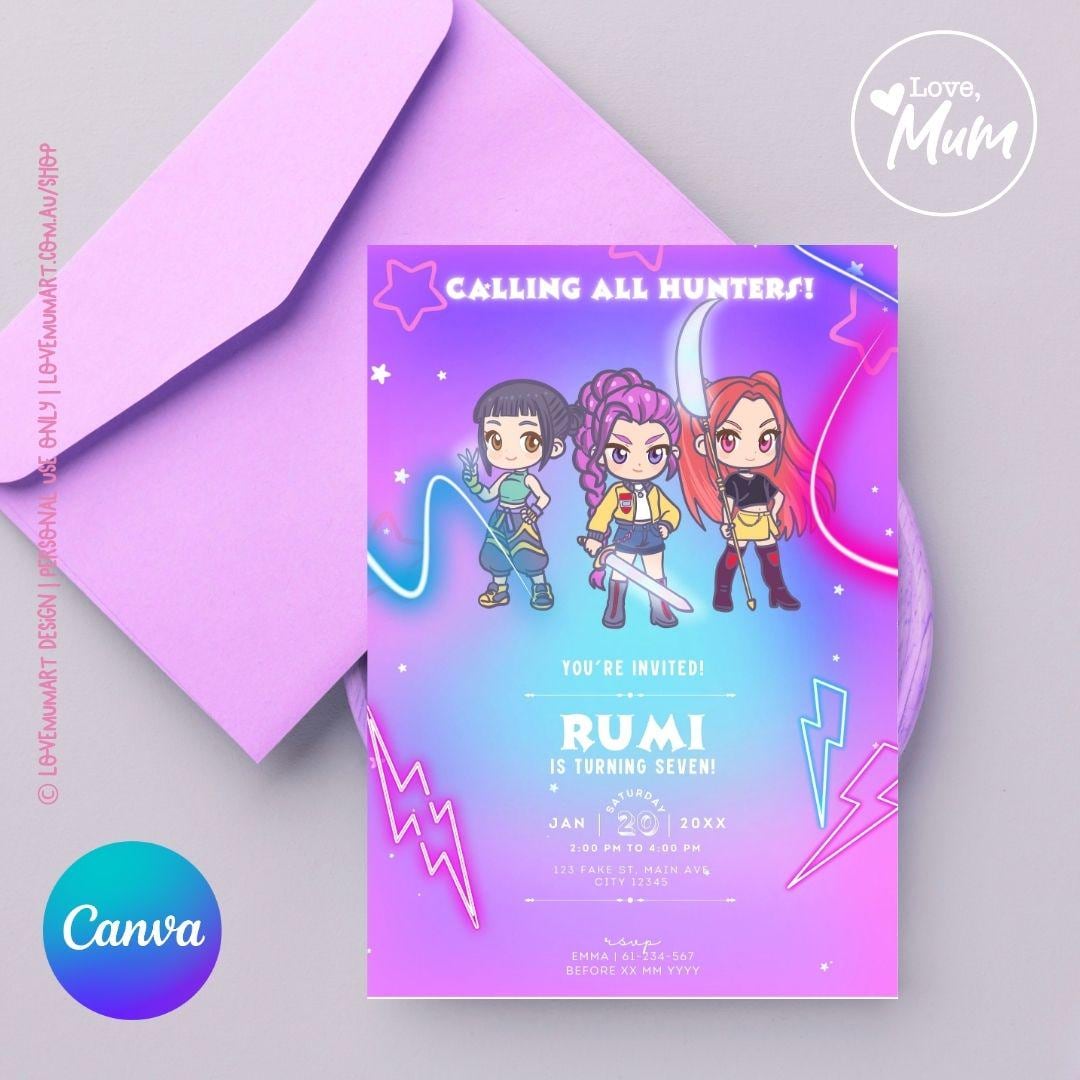 Kpop Demon Hunter Birthday Invitation Light Party – Kpop Idol Party ...