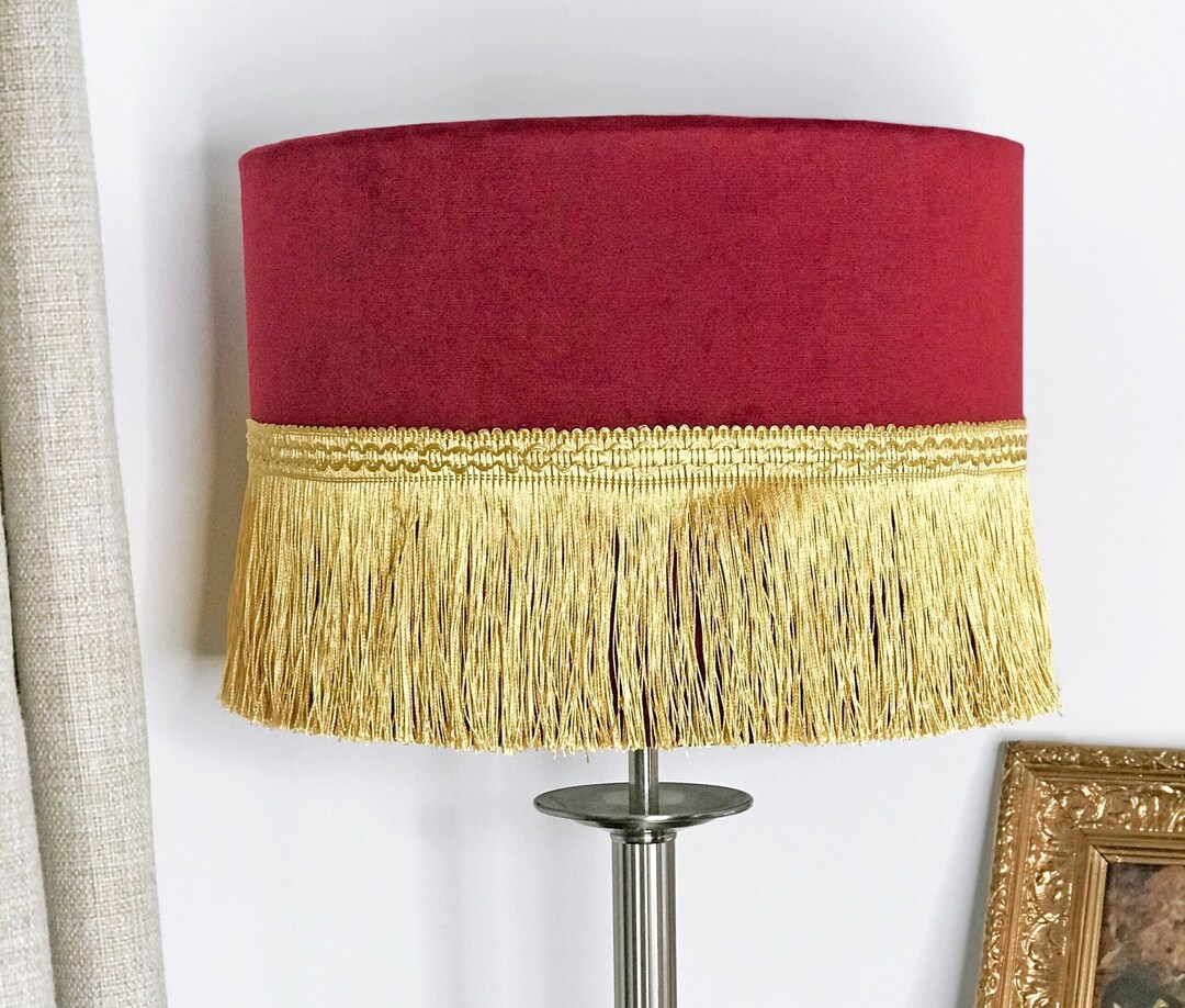 Red Velvet & Gold Tassel Drum Lampshade - 3 Sizes Available - Etsy UK