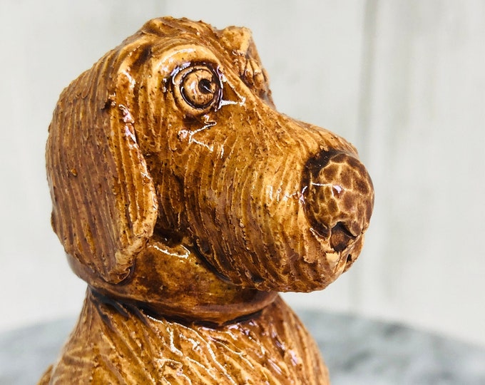 Cute Handmade Ceramic Dog Ornament, Clay Figurine, Brown Dogs, Pottery ...