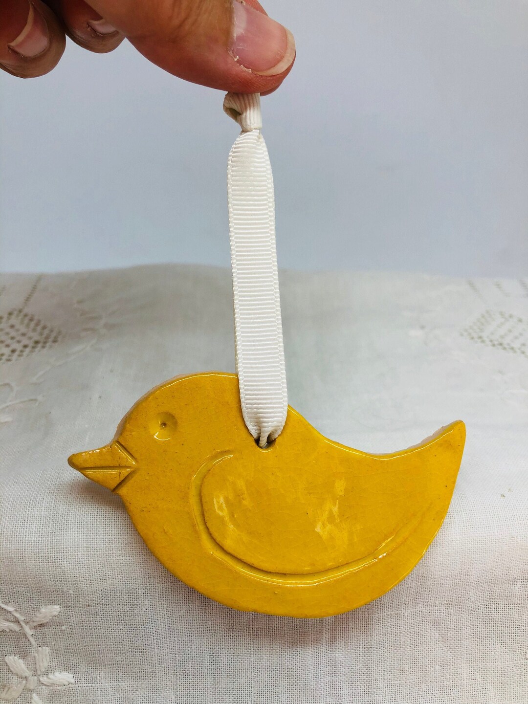 Bird Ornament, Pottery Yellow Ceramic Bird Hanging Decoration, Home ...