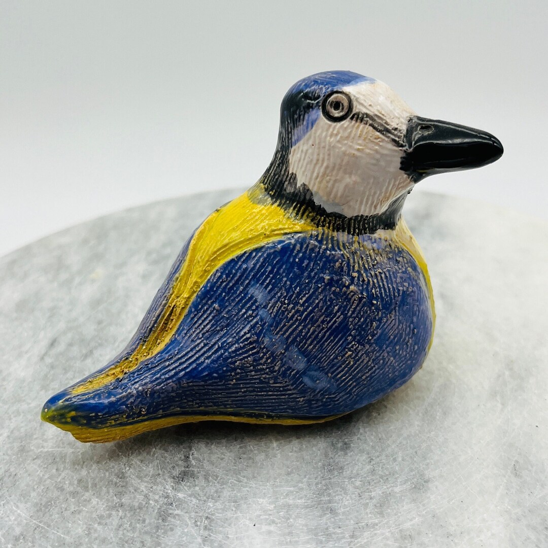 Pottery Blue Bird Sculpture, Ceramic Bluetit Bird, Clay Birds, Home ...