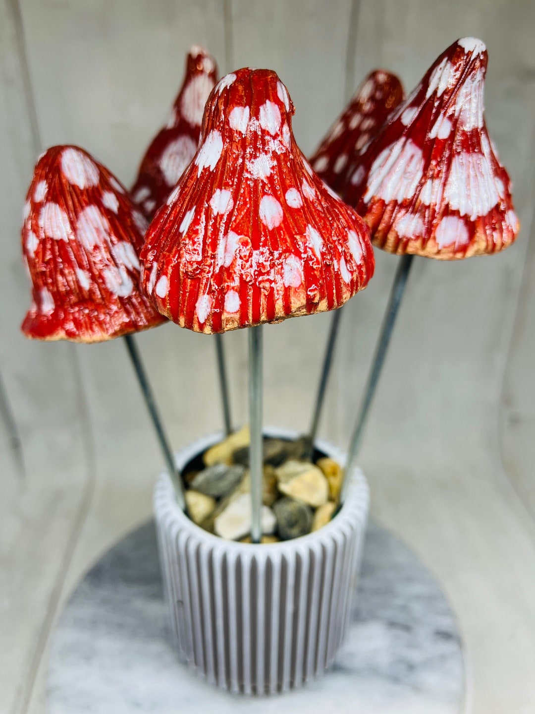 Wobbly Toadstool, Ceramic Mushrooms That Wobble on Their Metal Stick, Pottery Toadstools, Fun ...