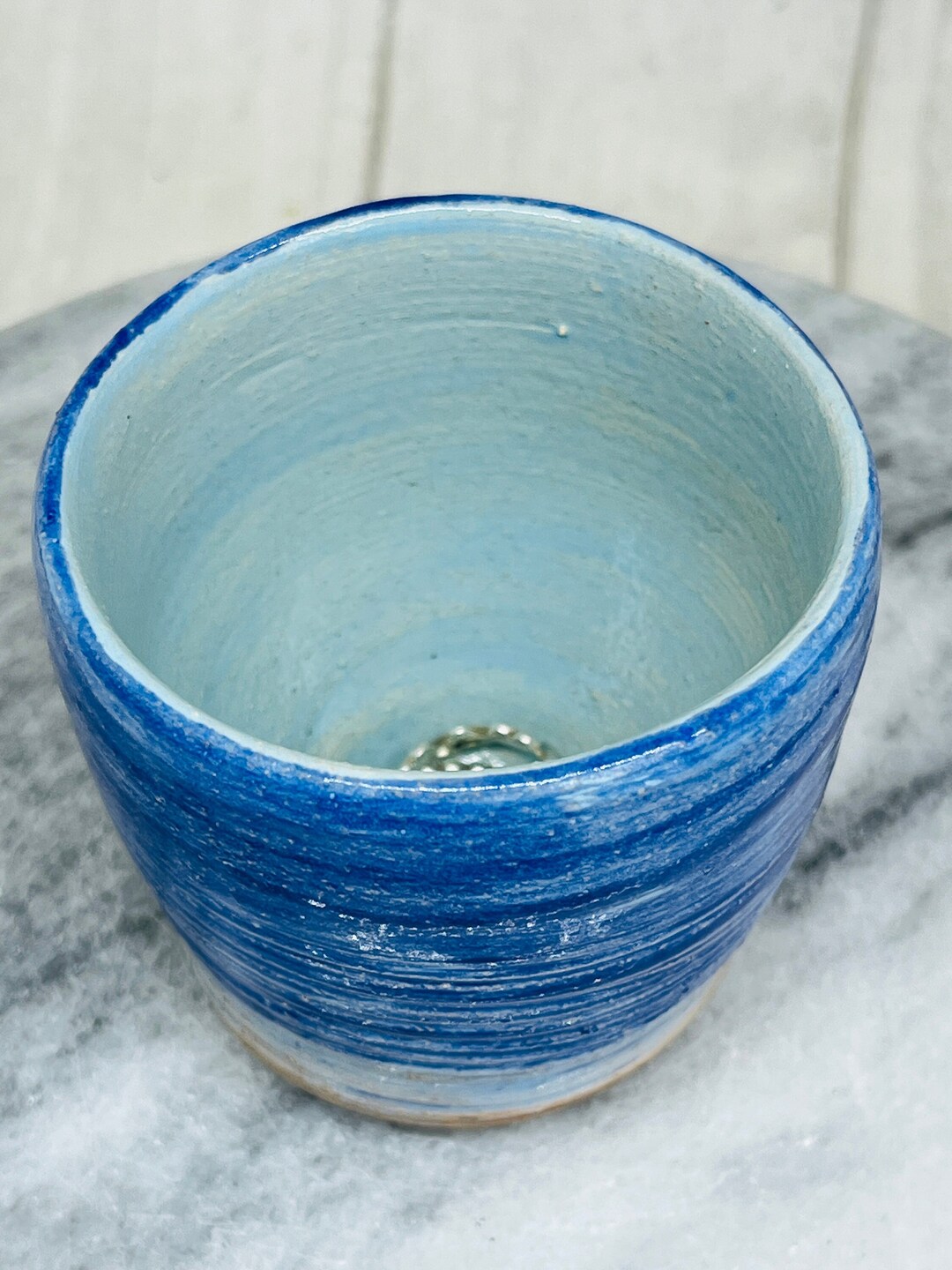 Blue Wheel Thrown Pottery Pot, Handmade Ceramics UK, Ceramic Ring Bowl ...