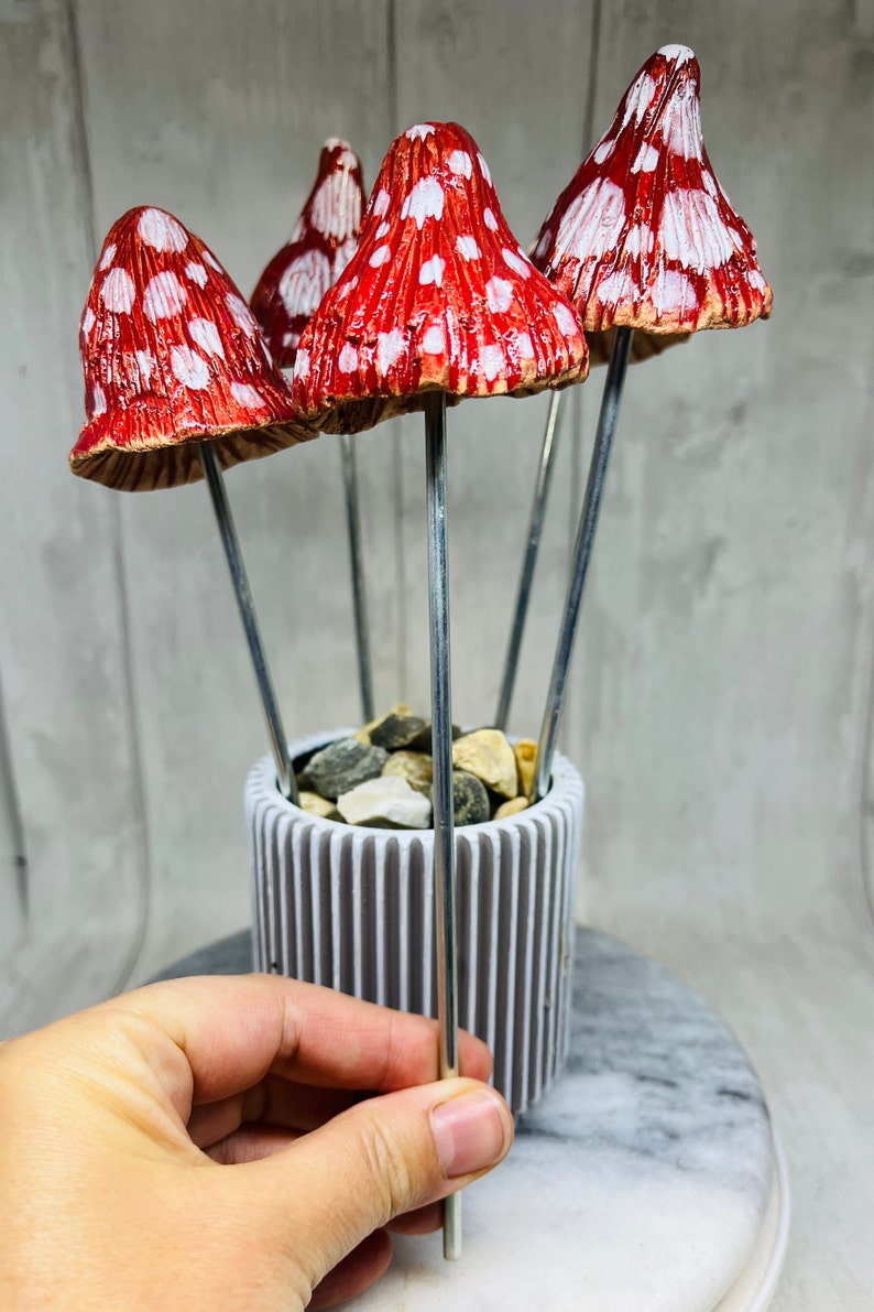 Wobbly Toadstool, Ceramic Mushrooms That Wobble on Their Metal Stick ...