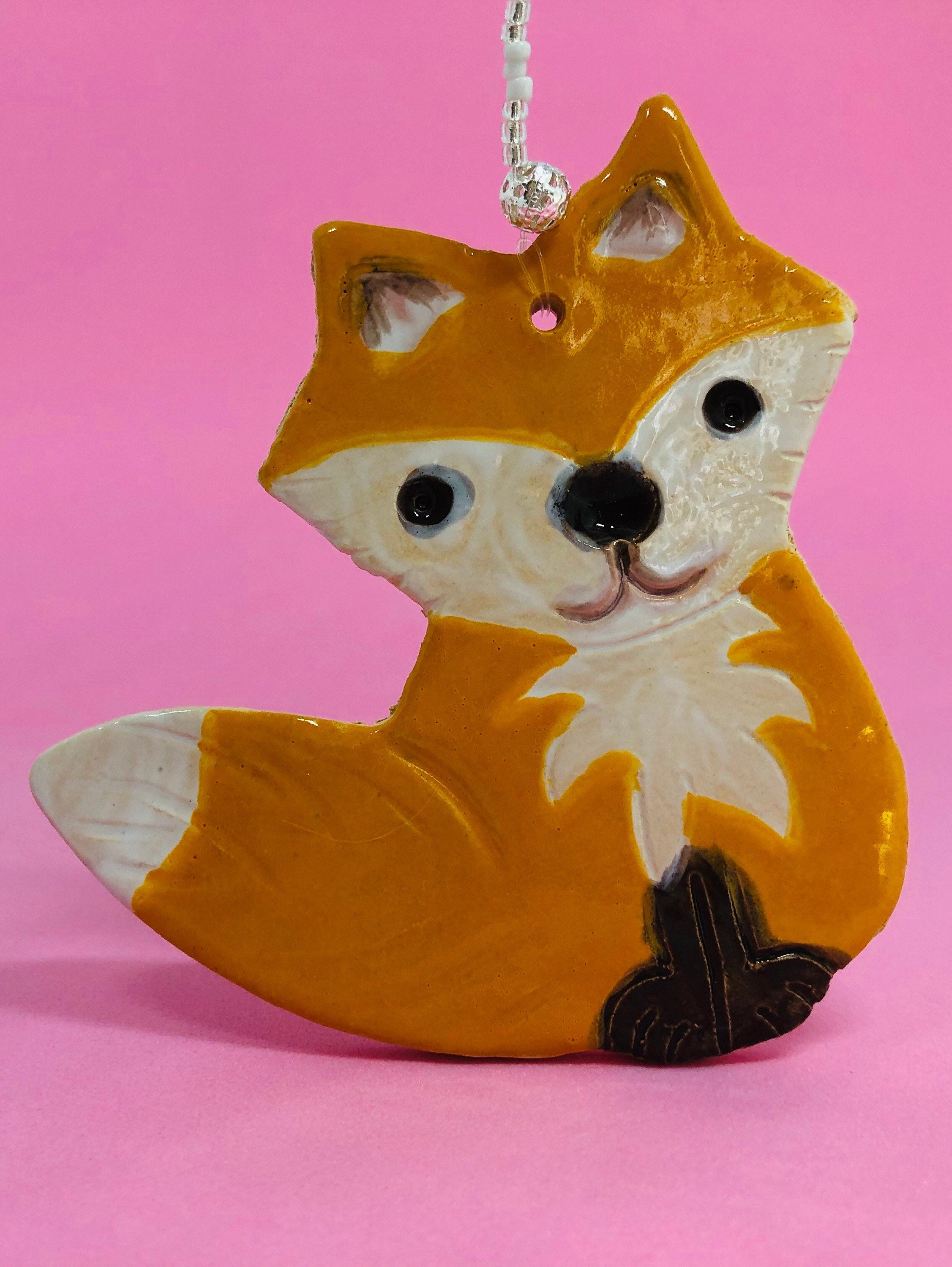 Fox, Love Foxes, Pink, Wildlife, Handmade Pottery Ornament, Birthday ...