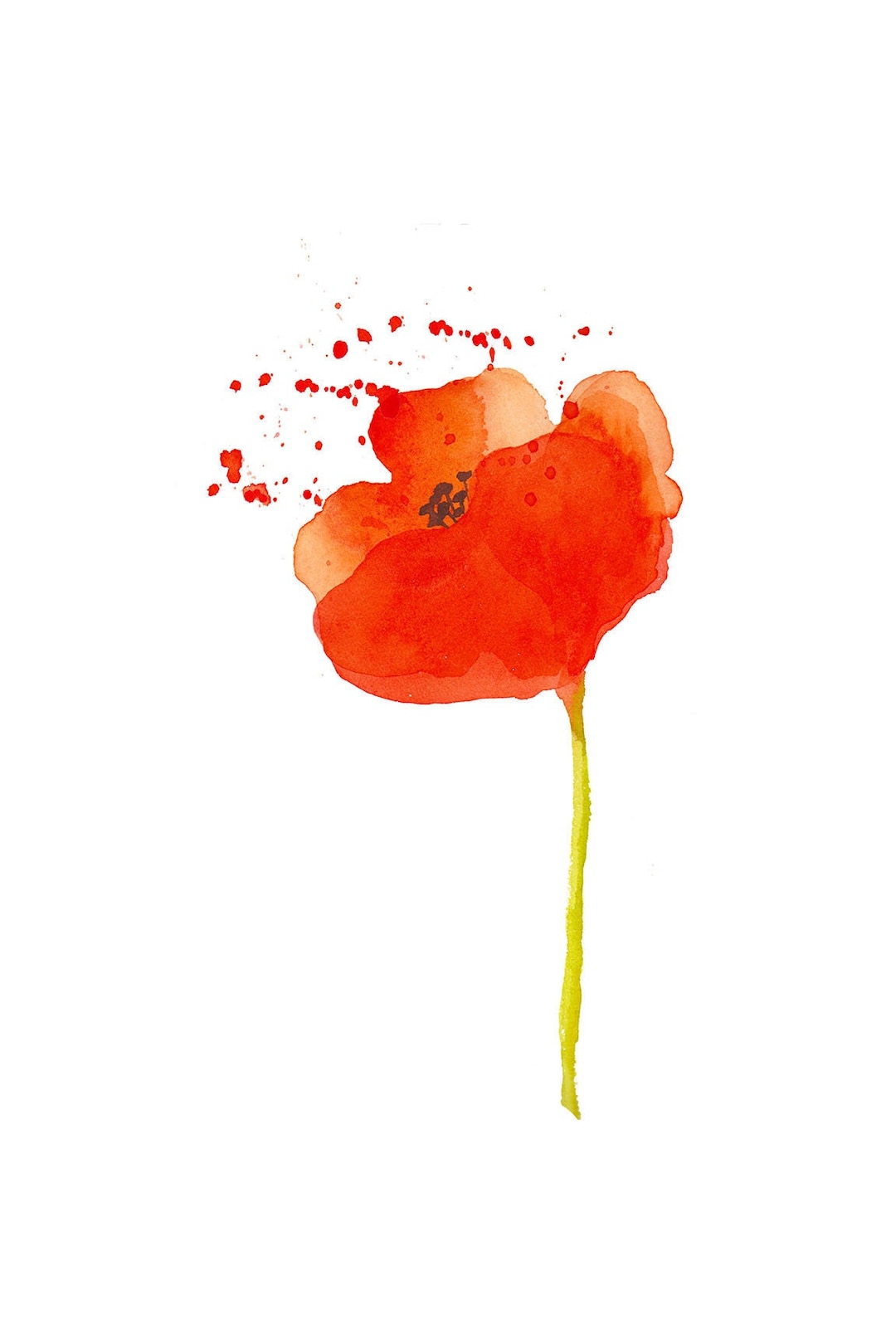 Orange Poppy in the Wind Watercolor Poppy Print Poppy Flower Spraying ...