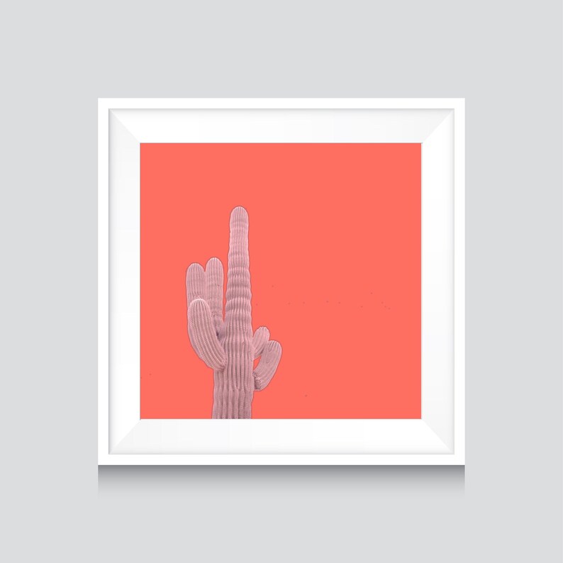 Saguaro Cactus Printable Pantone Colors Living Coral and Muavewood up ...