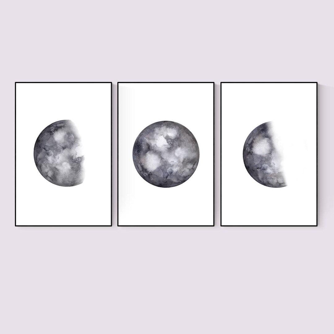 Moon Phases Set of 3 Prints, Watercolor Moon Phases, Luna Watercolor ...