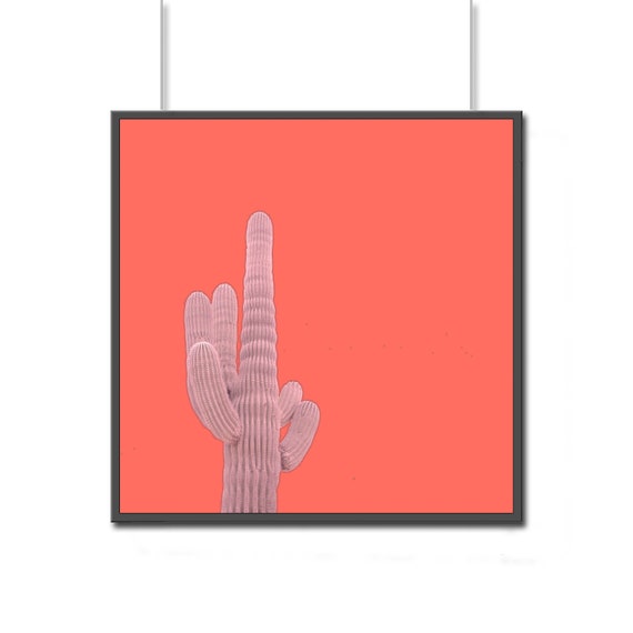 Saguaro Cactus Printable Pantone Colors Living Coral and | Etsy