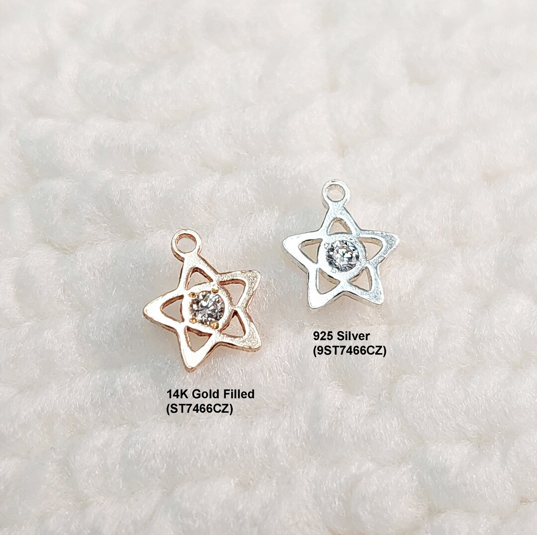ST7466CZ Gold Filled 14KGF / 925 Silver 7.4 X 6.6mm Star Shape Charm With CZ for Bracelet ...