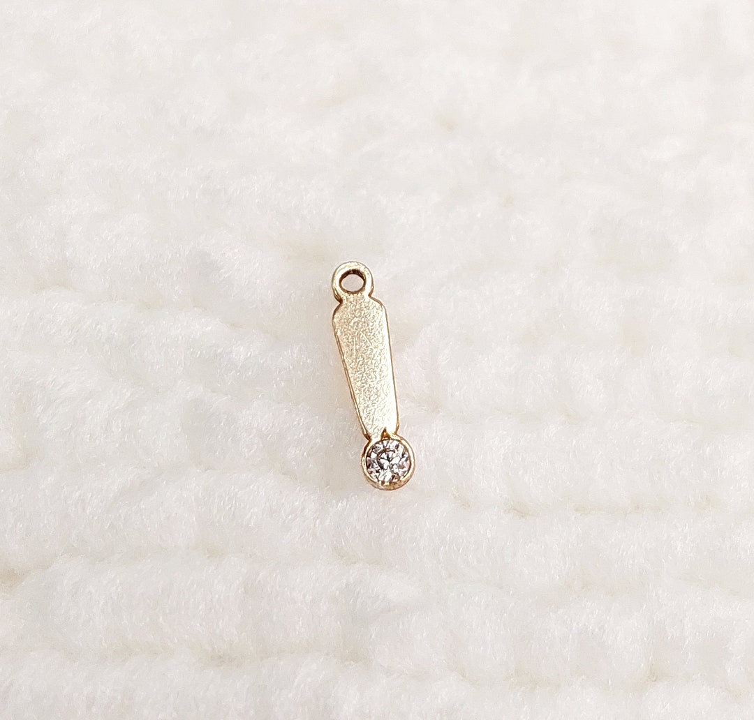 EM9723CZ Gold Filled 14KGF 9.7 X 2.3mm Exclamation Mark Charm With CZ for Bracelet Necklace ...