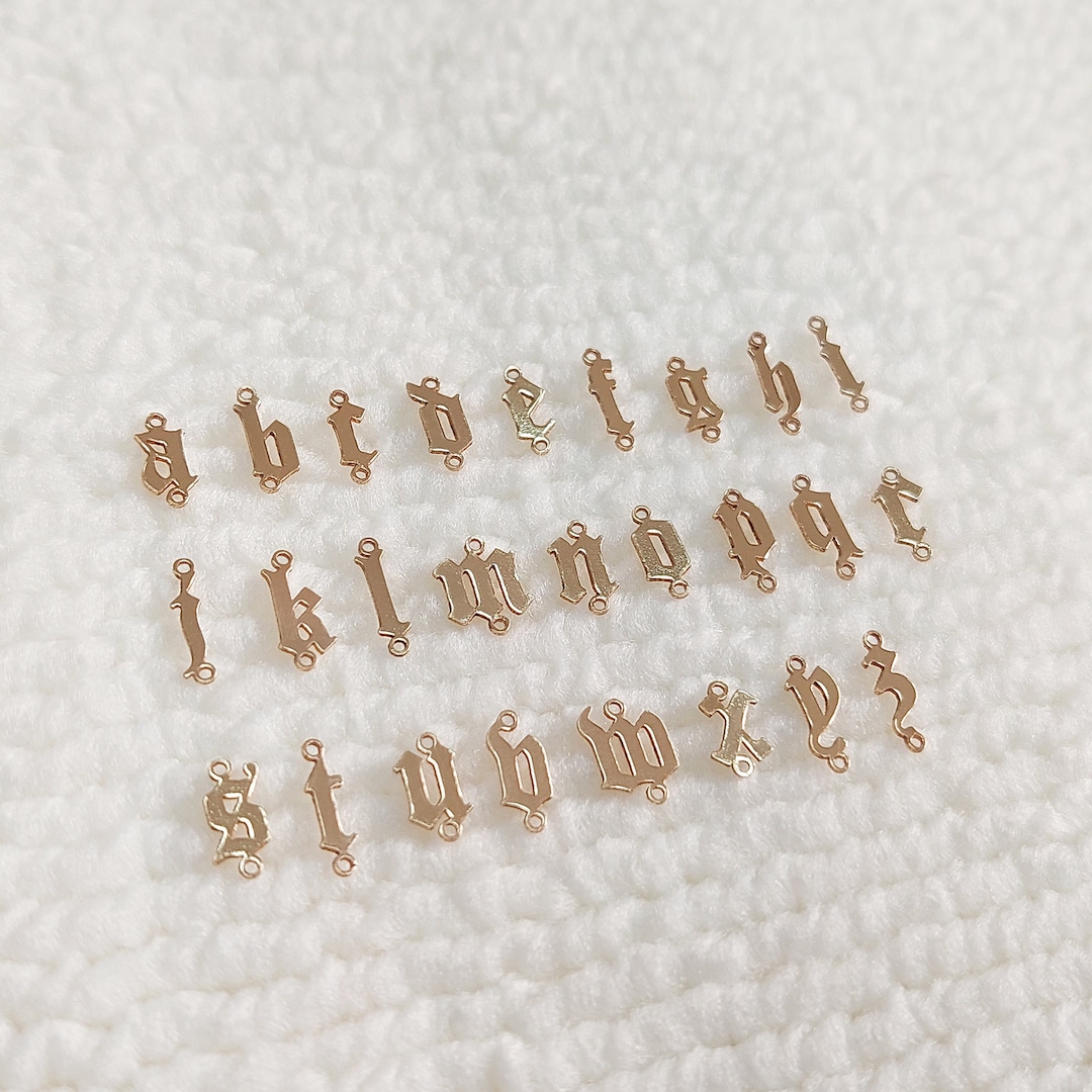 GFOLDV2 Gothic Old England Letter Charm With 2 Vertical Rings Gold Filled (14KGF) DIY Jewelry ...