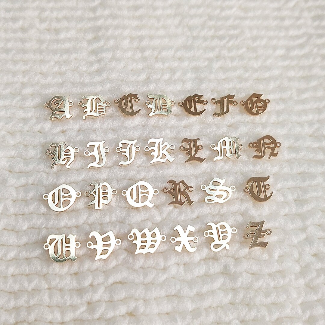 Old England Block Letter (A-Z) Connector Charm With 2 Rings 7mm • Gold ...