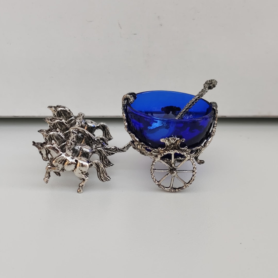 Cobalt Blue Silver Plated Salt Cellar Antique Horses and Cart Salt - Etsy
