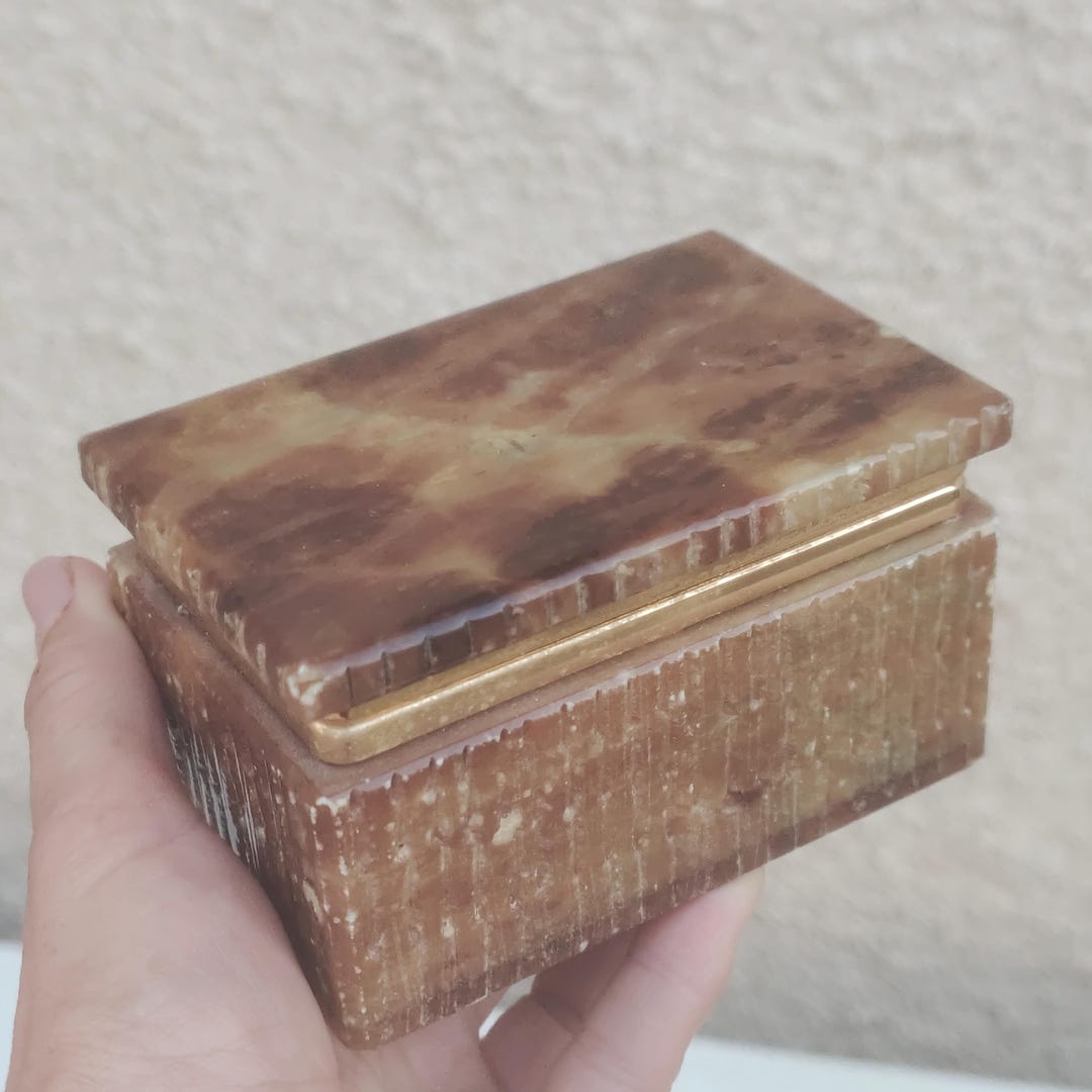 Vintage 70s Alabaster Jewelry Box With Lid Trinket Stone Small Case - Etsy
