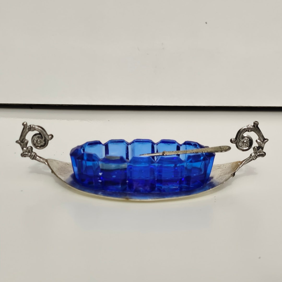 Cobalt Blue Silver Plated Salt Cellar With Spoon and Tray - Etsy