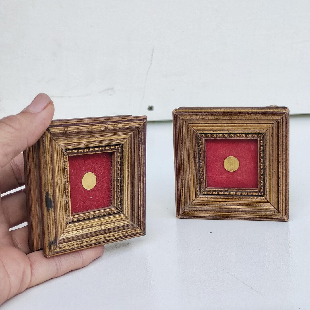 Mini 80s Framed in Wood Gold Coin Emperador Maximiliano Mexican Freme ...