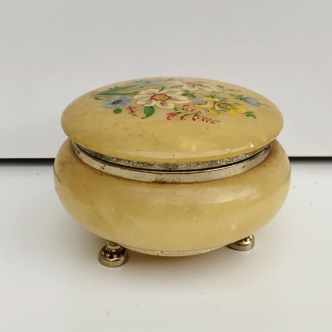 Small Alabaster Jewelry Box With Lid Trinket Round Stone Case With ...