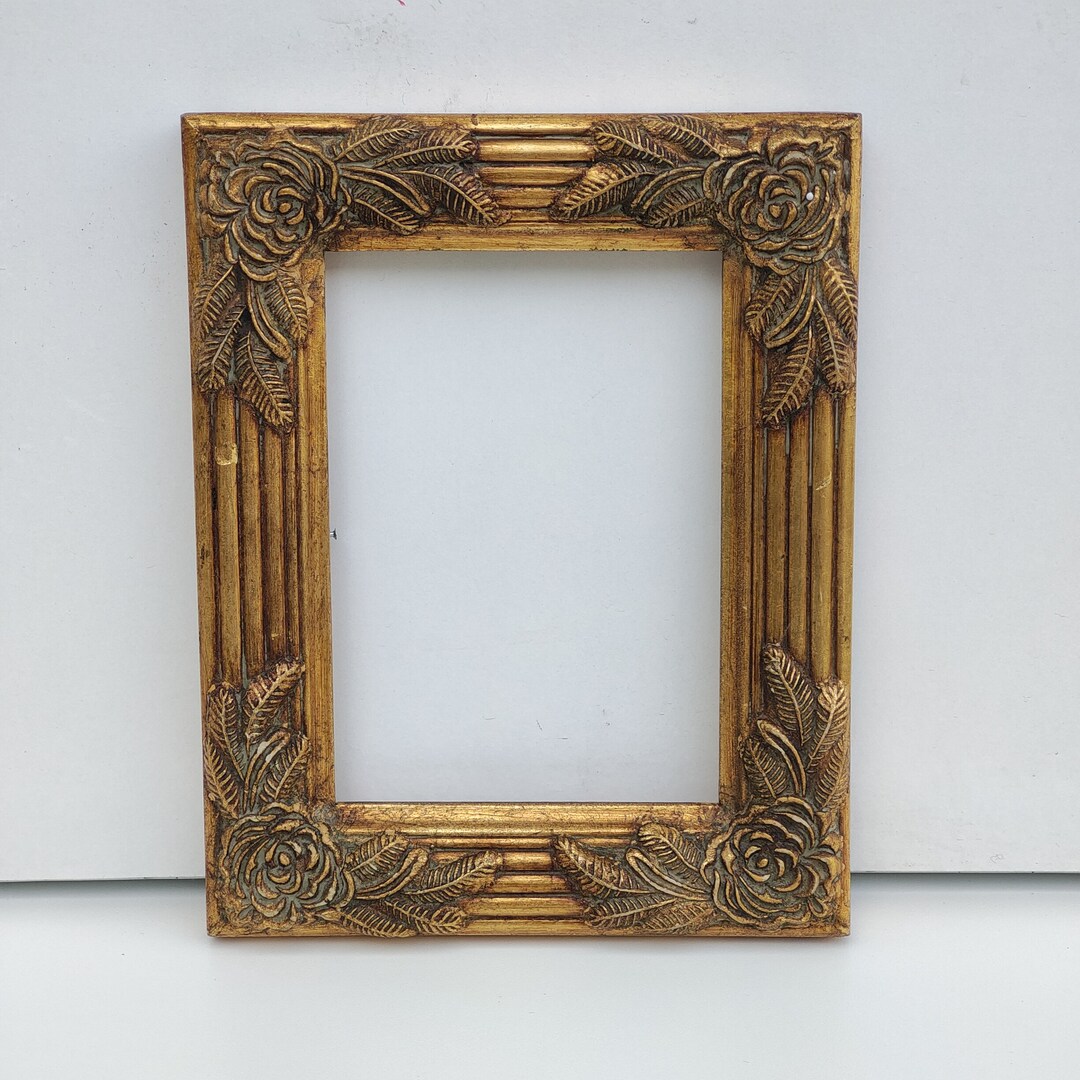Vintage 60s Wooden Photo Frame With Flowers Print Ornate Tiny Picture ...