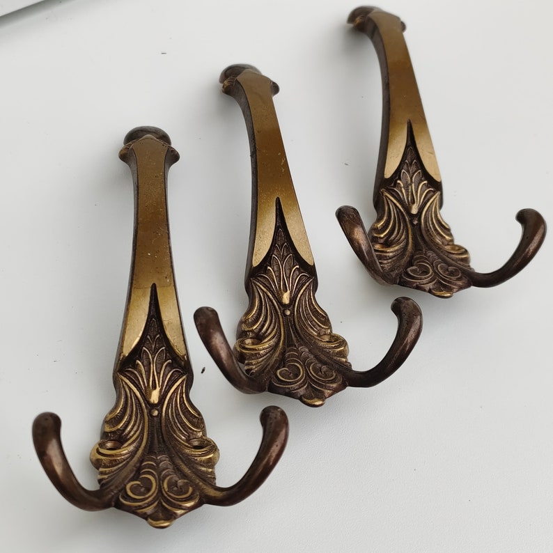 Vintage Brass Coat Hooks Victorian Coat Rack , Set of 3 - Etsy