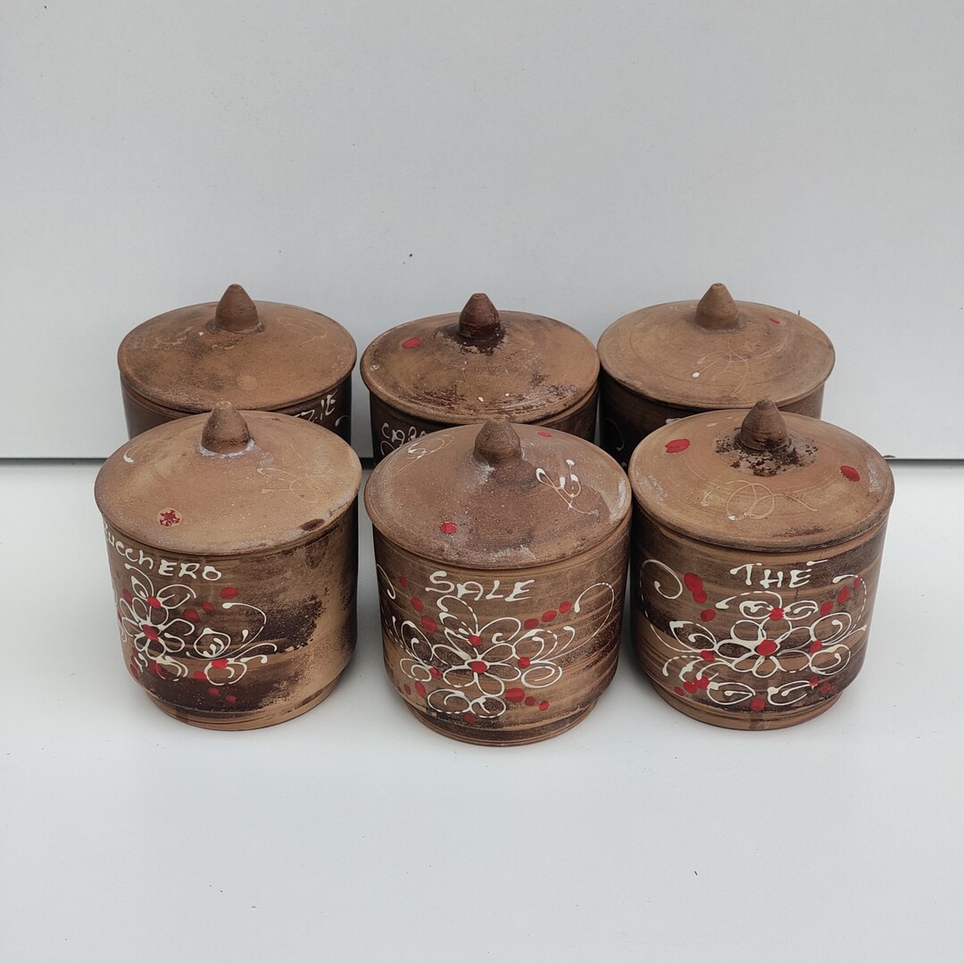 Rustic Ceramic Spice Canisters Italian Kitchen Containers Tea Coffee ...