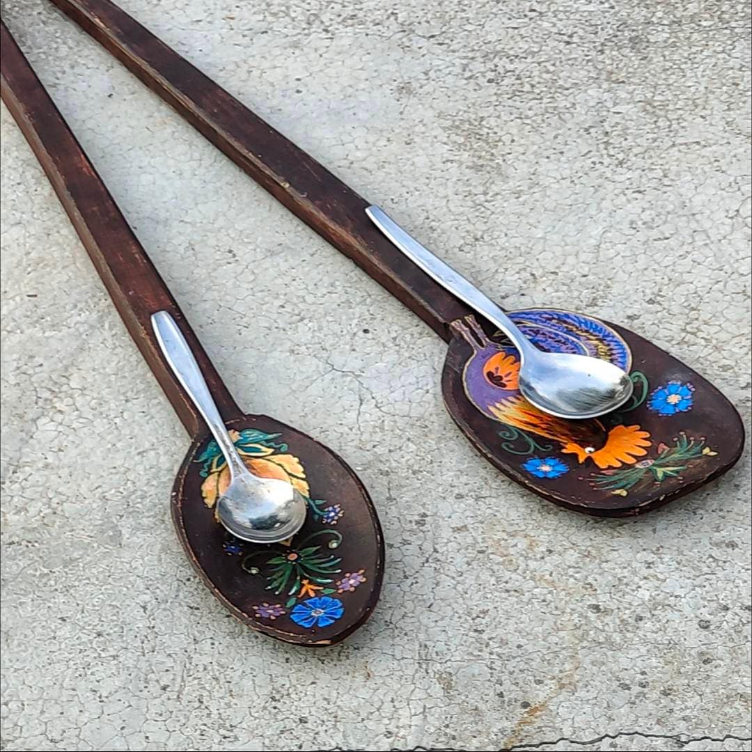 Vintage 70s Huge Spoons With Cook Flowers Print Large Wall Hanging Wood ...